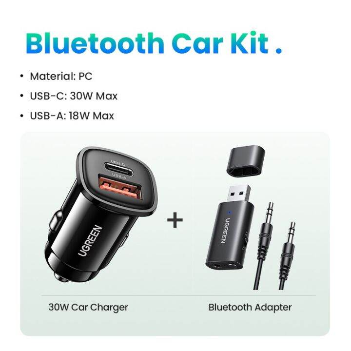 UGREEN 2 In 1 Bluetooth Car Adapter Bluetooth 5.1 Stereo Transmitter ...