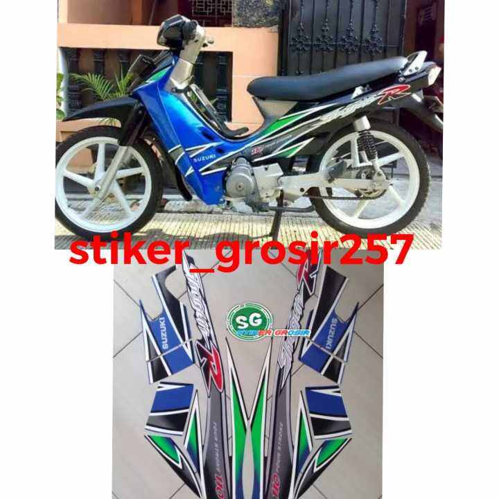 STIKER STRIPING LIS BODY SHOGUN 110 R TAHUN 2003 2004 HITAM BIRU ...