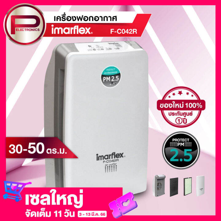 เครื่องฟอกอากาศ Imarflex รุ่น F-C042R ขนาดห้อง 30-50 ตร.ม. กรองฝุ่น PM 2.5 กรองกลิ่น ประกันศูนย์ ...