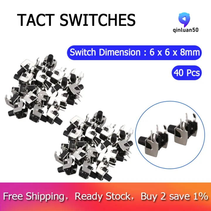 40 Pcs Momentary Right Angle Tactile Tact Push Button Switch 6 x 6mm x ...