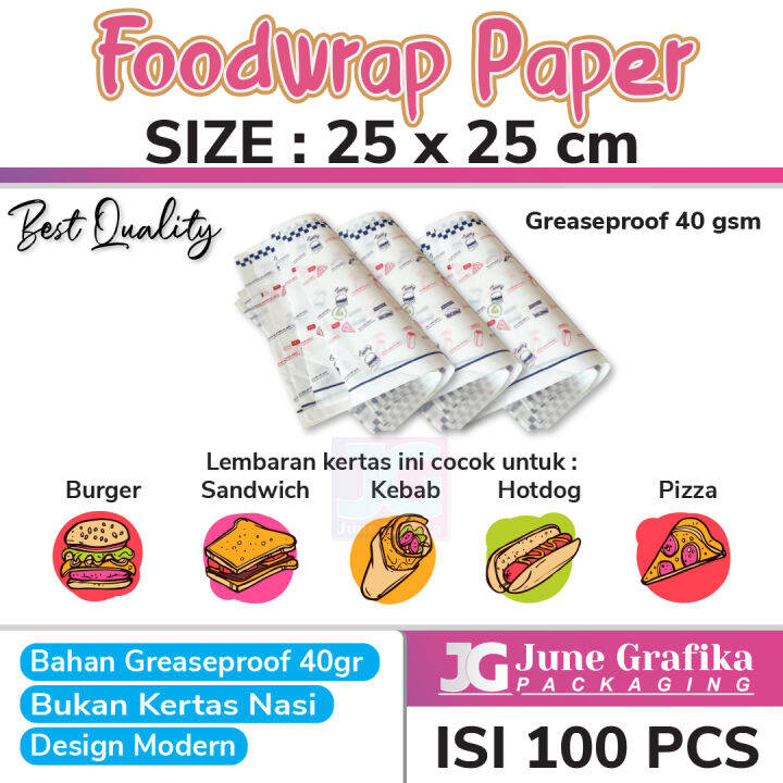 ISI 1 PAK 100 PCS Kertas Kebab / Kertas Burger / Kertas Roti ukuran ...