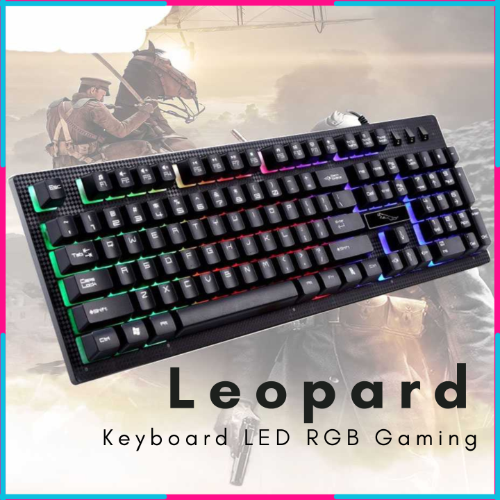 COD Leopard Gaming Keyboard LED RGB Full Set Komputer Pc Murah Kabel ...