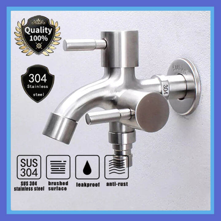 SUS304 Stainless Steel Two Way Faucet1 In 2 Out Head Two Way Wall Water ...