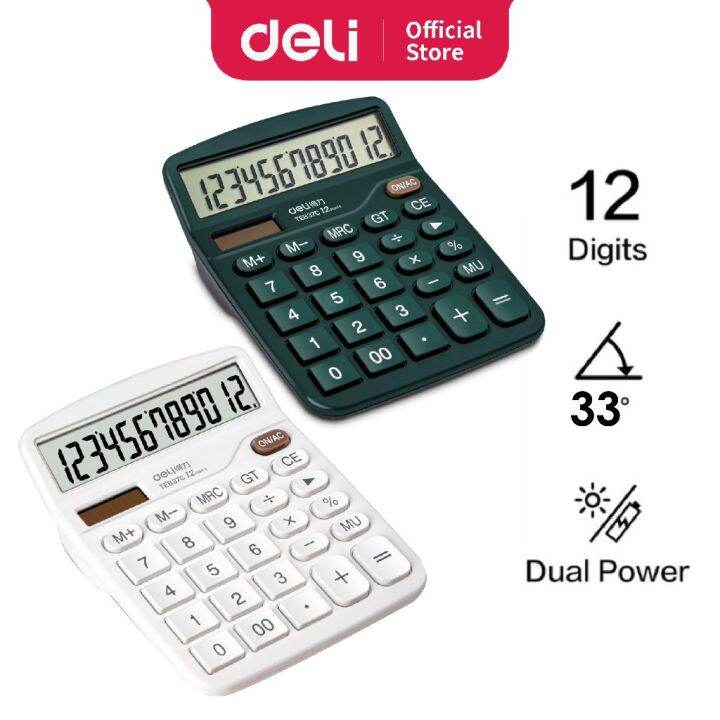 Deli Desktop Calculator 12 Digit Dual Power LCD TE837C | Lazada