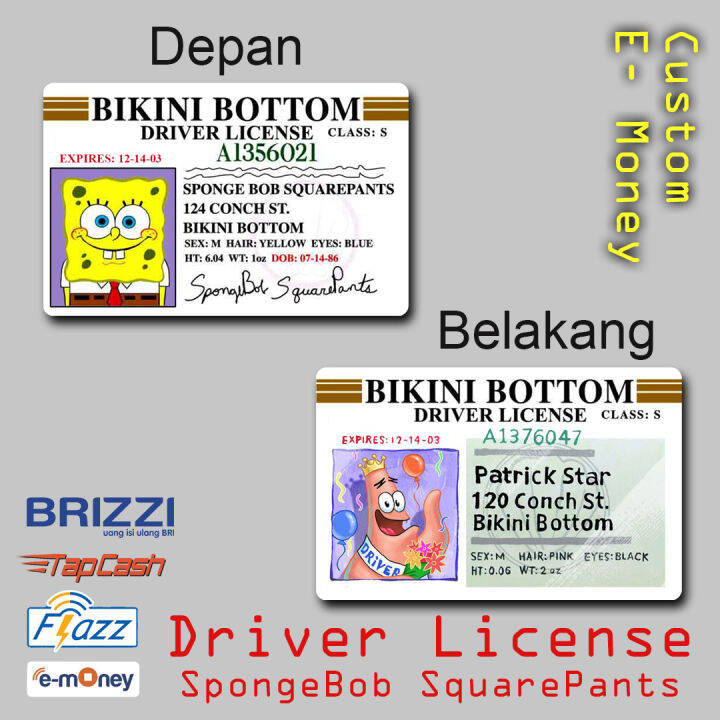 Kartu Emoney Custom Desain Spongebob SquarePants & Patrick bisa e ...