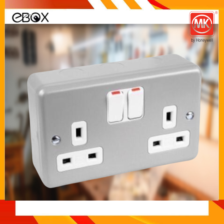 MK G2946 13AMP 3 Pin Double Gang Metal Clad Switch Socket Outlet | Lazada