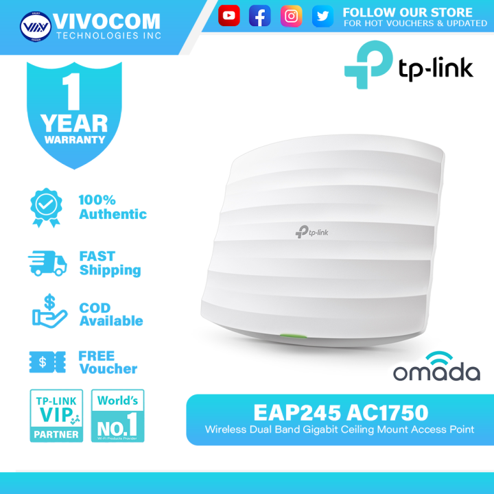TP-Link EAP245 AC1750 Wireless Dual Band Gigabit Ceiling Mount Access ...
