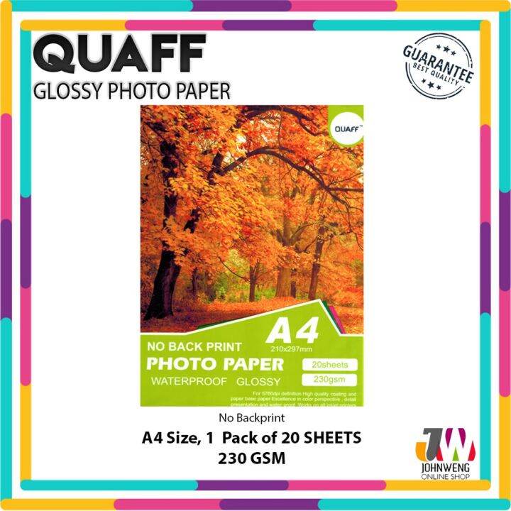 Quaff Glossy Photopaper - Treetype/No Backprint A4 Size 230 gsm | Lazada PH
