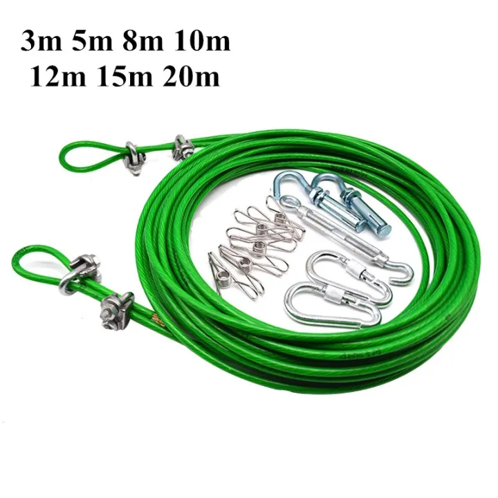 3m To 20m Steel Wire Green PVC Coated Flexible Wire Rope Cable Stainless Steel for Clothesline ...