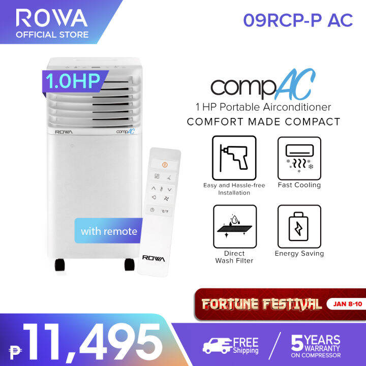ROWA (CompAC) 1.0HP Portable Aircon with Remote Control - Fast Cooling, Easy & Hassle-free ...