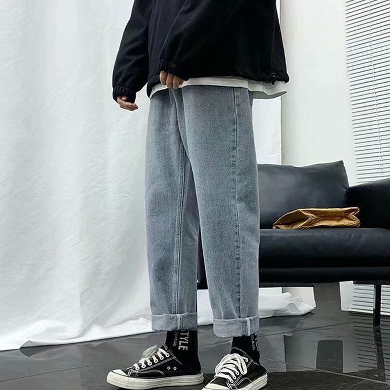 WOMA ผู้ชายตรงหลวมกางเกงขาม้าฤดูใบไม้ผลิและฤดูใบไม้ร่วงเอวยางยืดสี ...