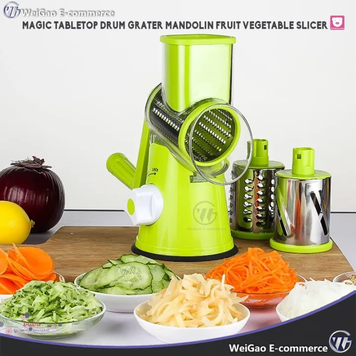 Magic Tabletop Drum Grater Mandolin Fruit Vegetable Slicer with 3 ...