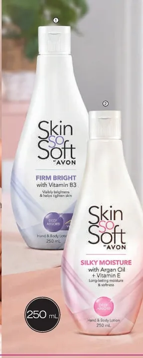 AVON SKIN SO SOFT FIRM BRIGHT with VIT-B3 & SILKY MOISTURE HAND & BODY ...