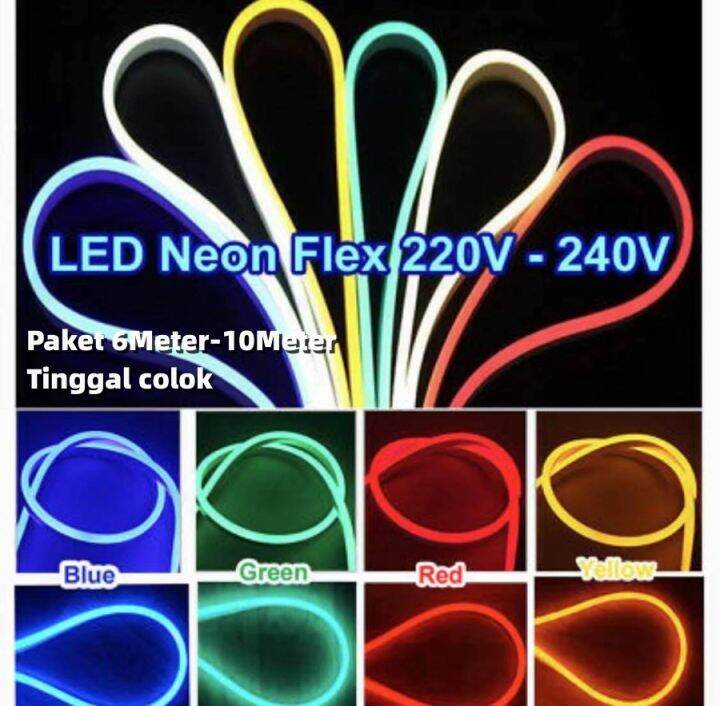 Paket Lampu LED Neon Flex 220V 6Meter - 10Meter Lengkap Tinggal Colok ...