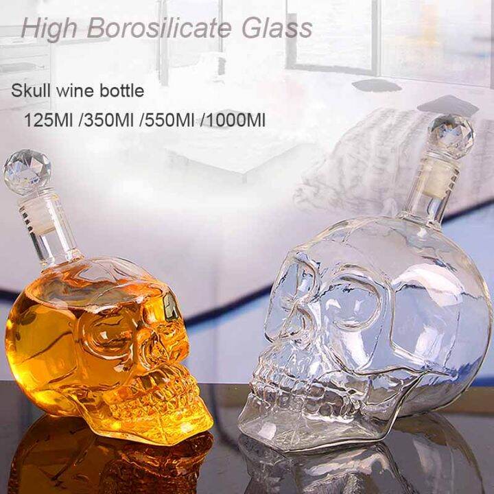 BORREY 1000Ml Skull Whiskey Glass Flagon Vodka Flask Borosilicate Glass ...