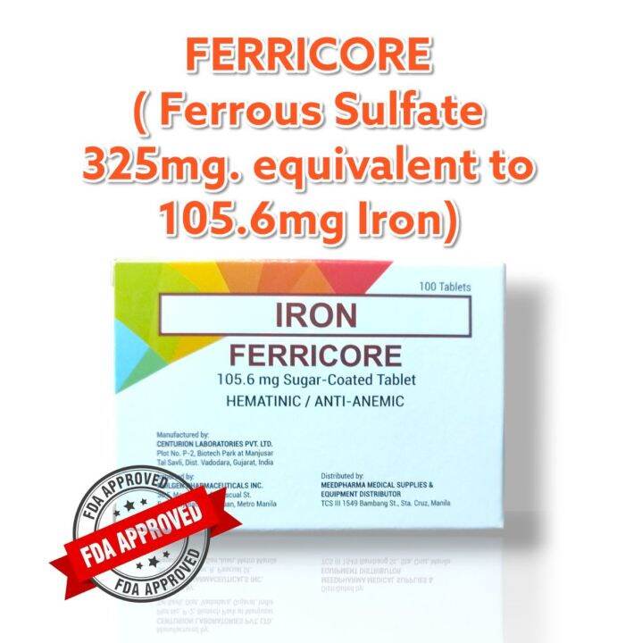 FERRICORE Tablet 325mg (Ferrous Sulfate 325mg equivalent to 105.6mg ...