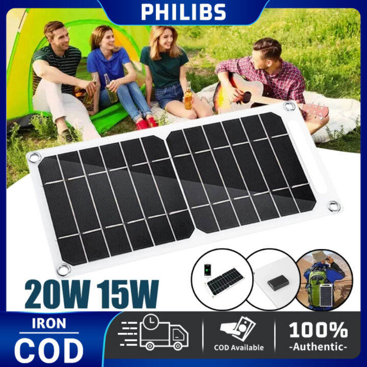 Philibs 5V Solar Panel 20W Waterproof Flexible USB Port Outdoor Camping ...
