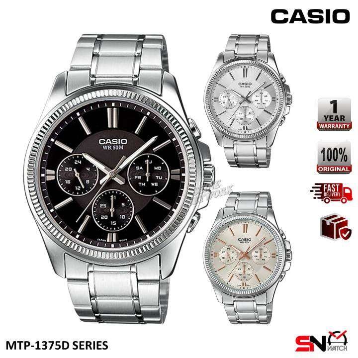 Casio MTP-1375D Multi Hands Fluted Bezel Quartz Analog Stainless Steel ...