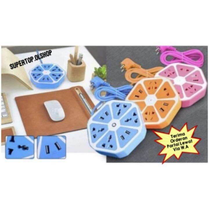 Kabel Olor SOKET 4 USB Multifungsi Hexagon Colokan Colok Stop Kontak ...