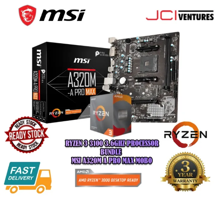 (COMBO) AMD SOCKET AM4 RYZEN 3 3100 3.6GHZ PROCESSOR W/ MSI SOCKET AM4 ...