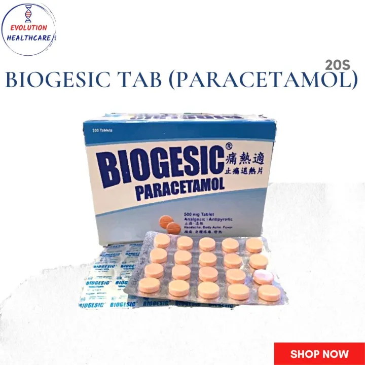 BIOGESIC TAB 500G (PARACETAMOL) 20S / STRIP - FOR FEVER & PAIN | Lazada