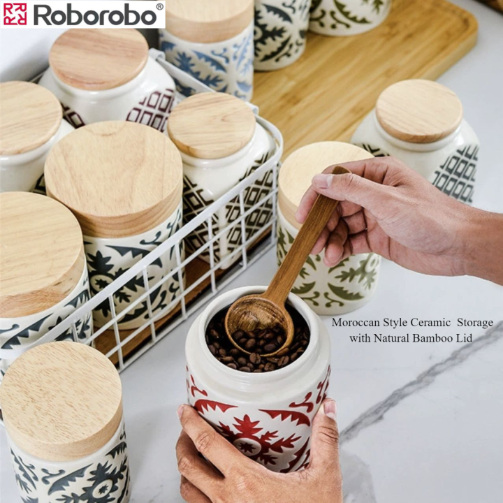 Roborobo Moroccan Style Ceramic Natural Bamboo Lid Storage Moisture ...