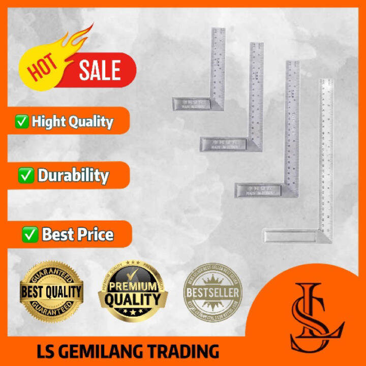 LS GEMILANG TEBAL / THICK STAINLESS STEEL L Square Angle Ruler Pembaris ...