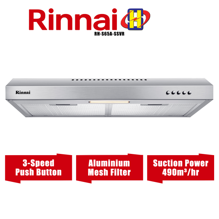Rinnai Cooker Hood (60cm) 3-Speed Settings LED Light Slim Cooker Range ...