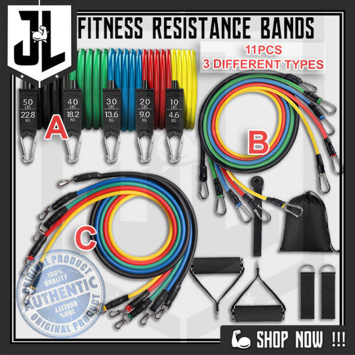 [ 11pcs/ Set - 3 Types ] High Quality Resistance Band Gym Exercises ...