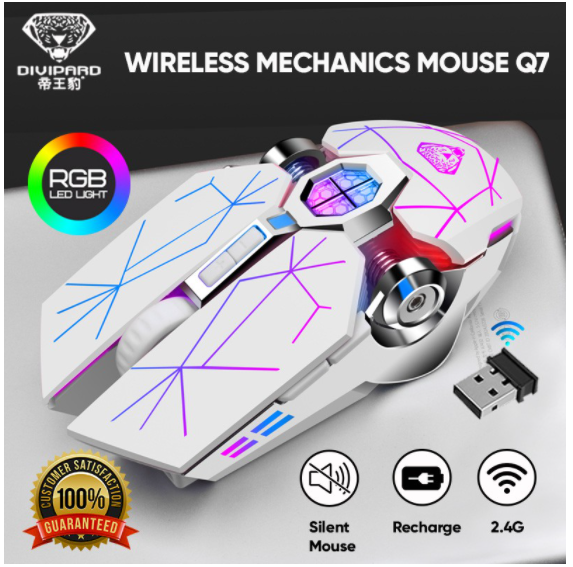 Divipard Q7 Mechanics Wireless Mouse Rechargeable Gaming LED Light ...