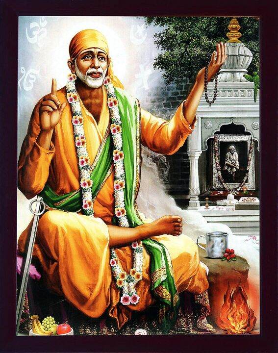Sai Baba Sitting Outside The Temple and Wearing Garland and Holy ...
