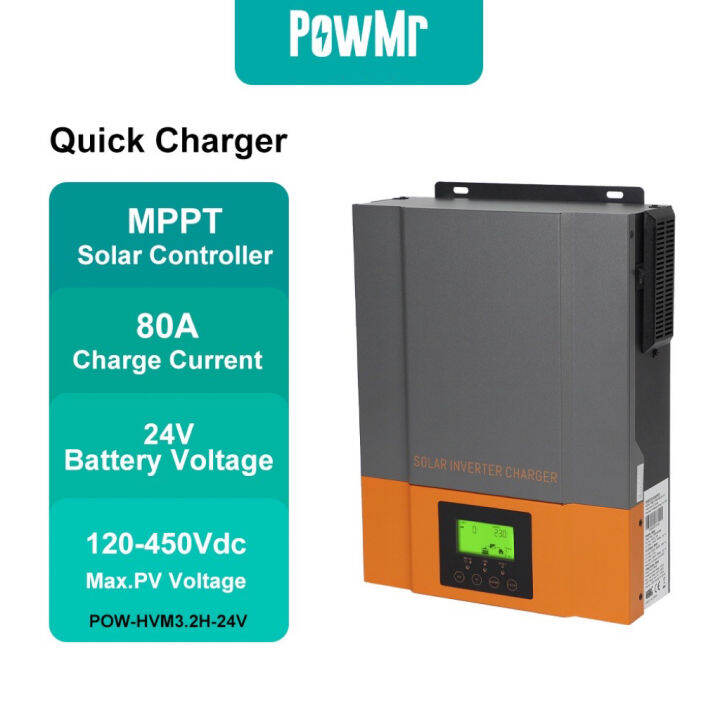PowMr 3.2KW Hybrid Solar Inverter 230Vac PV Max 450Vdc Built In 80A MPPT Solar Charge Controller ...
