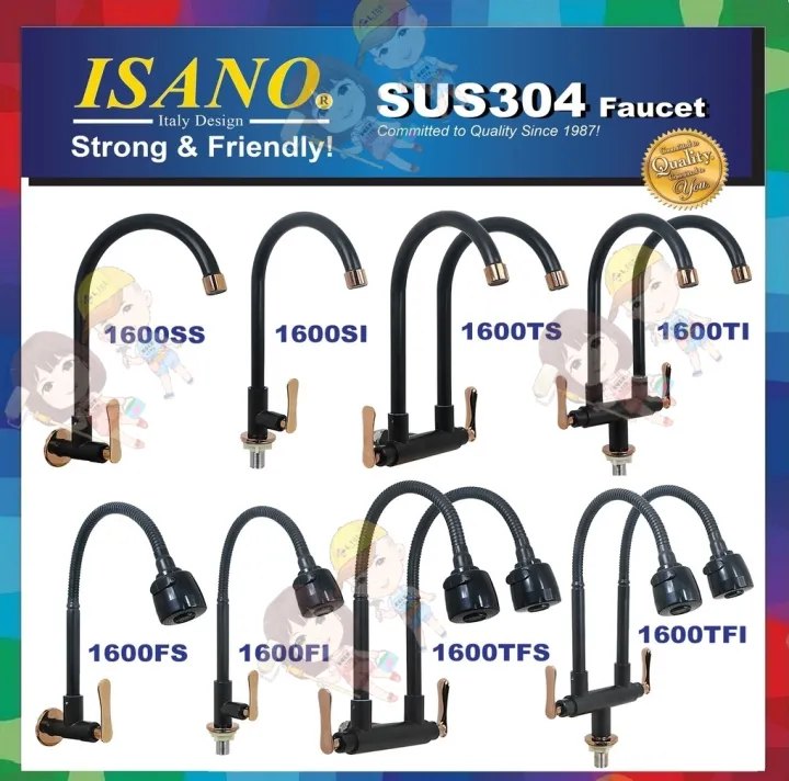 ISANO 1/2" Kitchen Sink Faucet Swan Tap Flexible Rotating Hose Nano ...