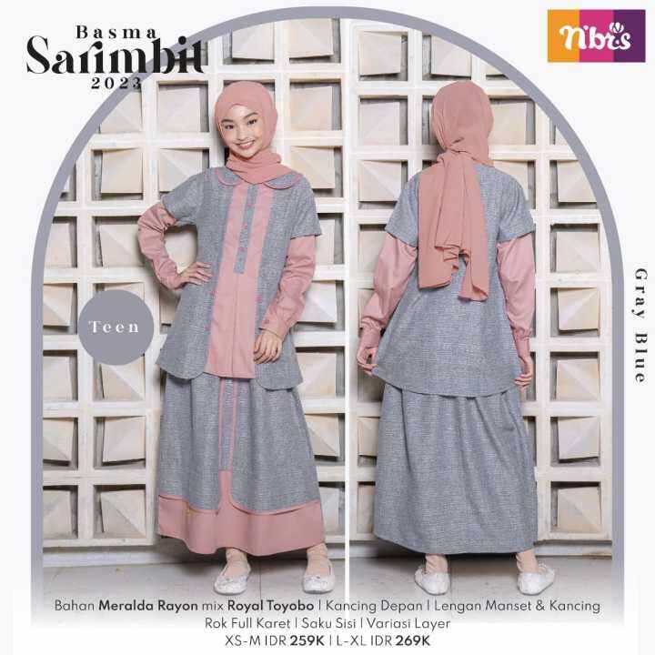 BAJU SETELAN REMAJA NIBRAS TEEN BASMA GRAY BLUE / SARIMBIT KELUARGA ...
