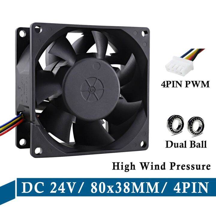 1PCS 80Mm X 38Mm 8Cm 24V Dual Ball DC Cooling Fan 4Pin PWM Large ...