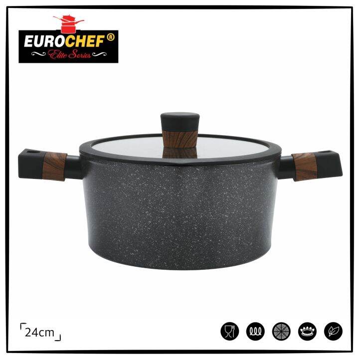 Eurochef 24cm Non-Stick Round Marble Casserole EC05 with Tempered Glass ...