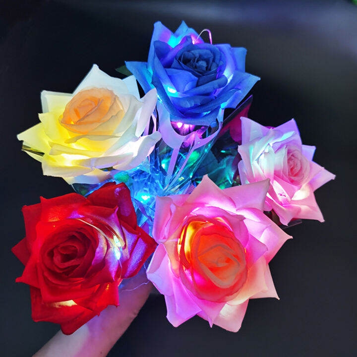 1 PC Led Light Up Luminous Rose Flower Red Colorful Bouquet Led Flash ...