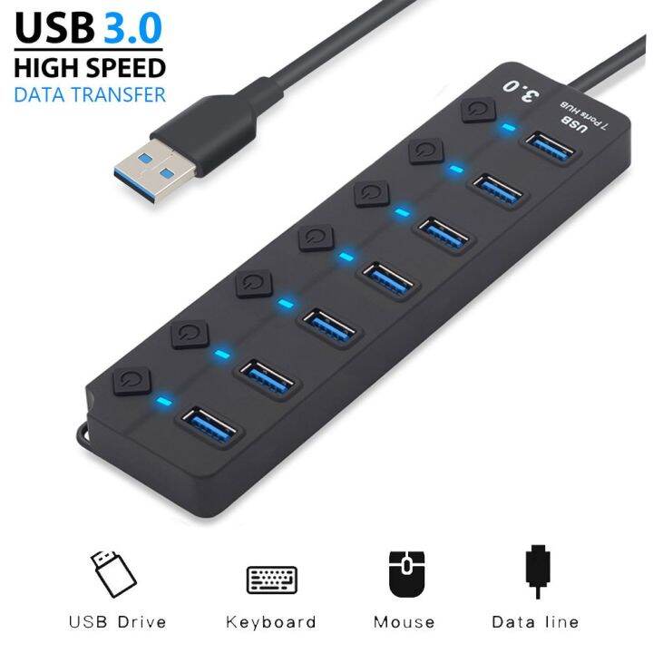 5210A Plug and Play ความเร็วสูง USB Expander ภายนอก สวิตช์เปิด/ปิด พร้อมอะแดปเตอร์แปลงไฟ ฮับ USB ...