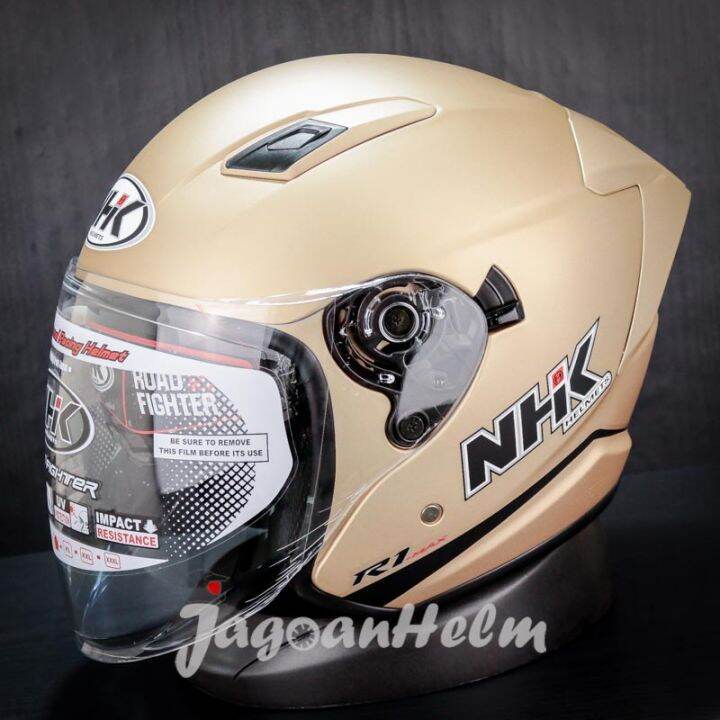 NHK HELM R1 MAX SOLID | GOLD DOFF | DOUBLE VISOR | Lazada Indonesia