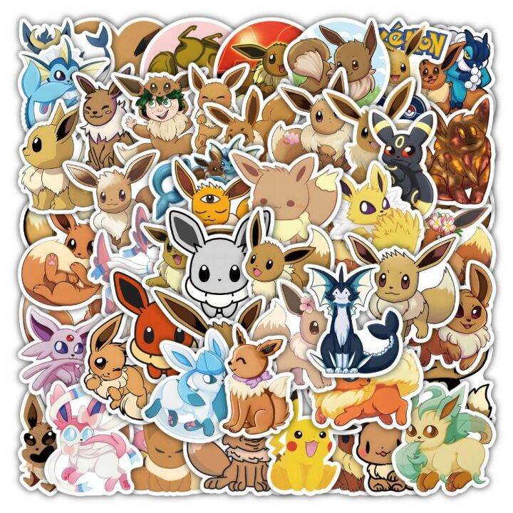 HUAGUES Mini 50Pcs Cartoon Classic Anime Eevee Luggage Guitar Laptop ...