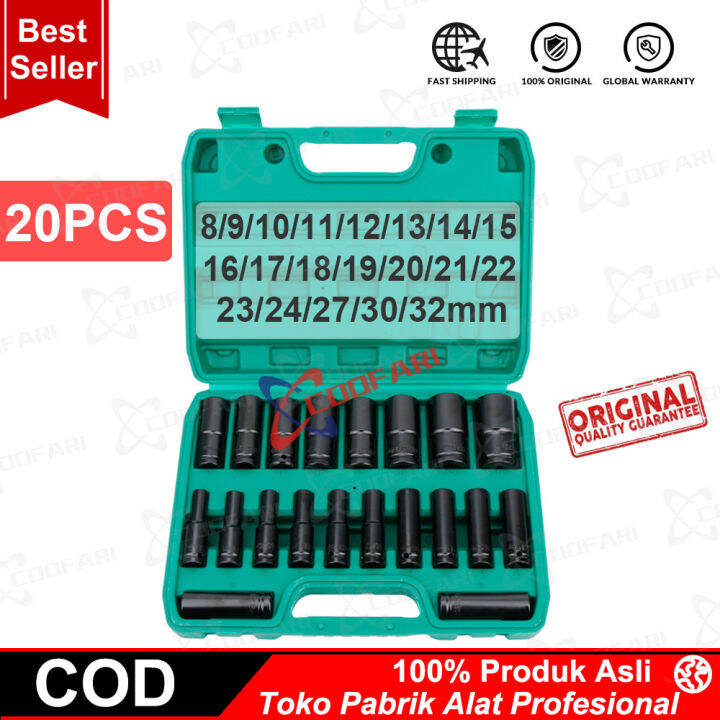 Original 10Pcs 15Pcs 20Pcs 10-32Mm 8-24Mm 1/2 inch Drive Deep Impact Socket Set Heavy Metric ...