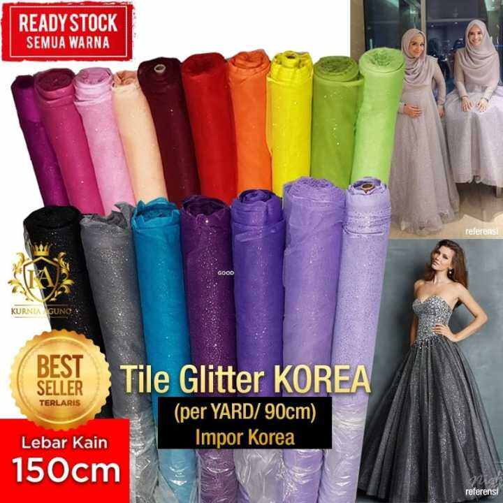 Kain Tile Tulle Tila Super Halus Glitter Meter (100cm) Bahan Rok Dress ...