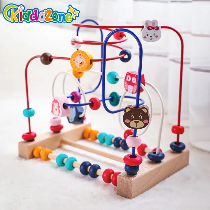 KiddoZone Wooden Bead Maze Roller Coaster Animal Slide Wire Beads ...