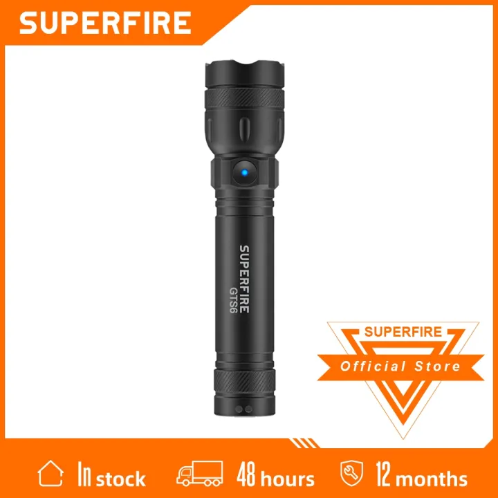 SUPERFIRE GTS6 7W Super Powerful LED Flashlight 5 Modes Type-C Rechargeable Built in 18650 ...