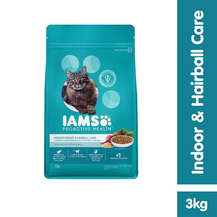 3kg IAMS Indoor Weight & Hairball Care with Chicken Proactive Health ...