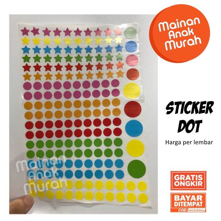 Stiker Dot To Dot Sticker Bulat Bintang Warna Warni Per Lembar | Lazada ...