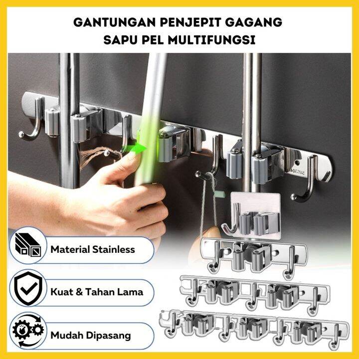 Gantungan Sapu Pel Stainless / Holder Hook Penyangga Klip Kait Gantung ...