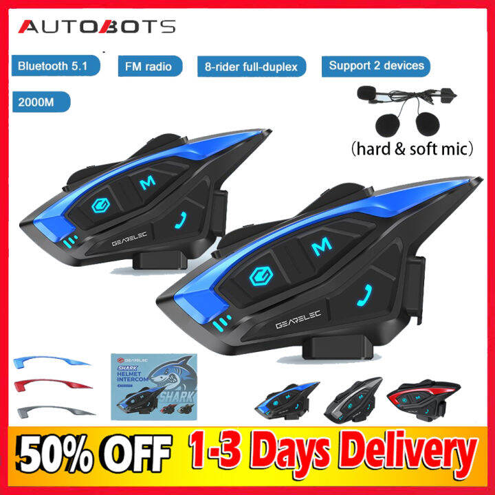 CODGEARELEC Shark Pro Bluetooth 5.1 Motorcycle Helmet Intercom 8 Riders ...