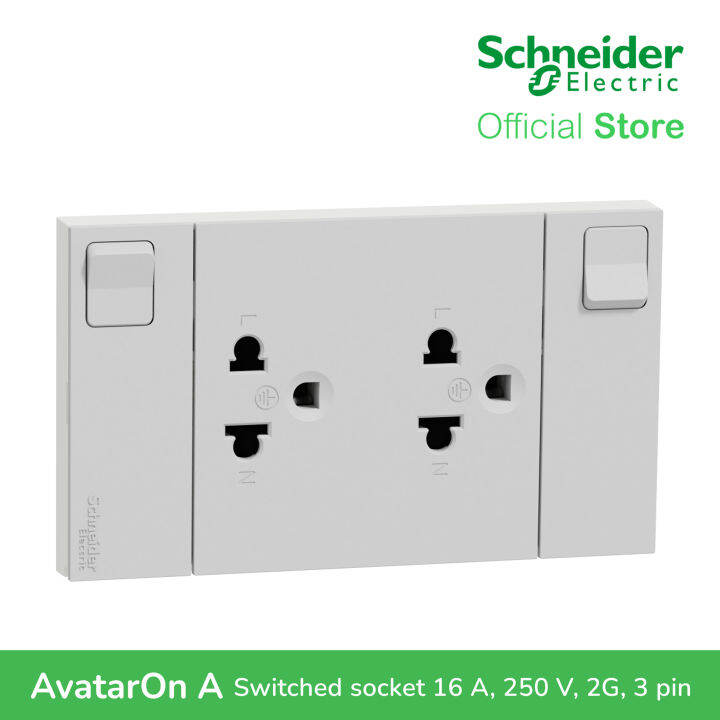 Schneider AvatarOn A Switched Socket Universal 16 A, 250 V, 2G, 3 pin ...