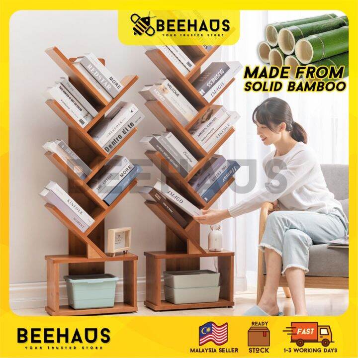 BEEHAUS Bamboo Tree Shape Bookshelf Rack | Student Bookshelf | Simple ...